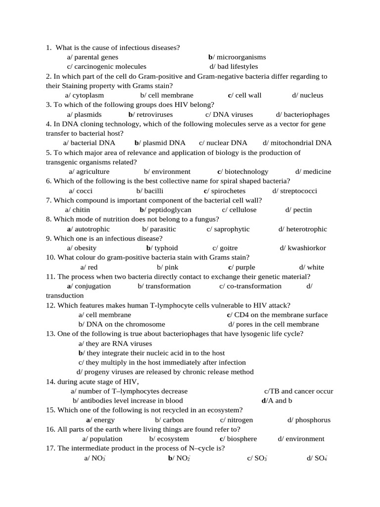 Infectious Diseases and Microbiology Quiz | PDF | Bacteria | Virus