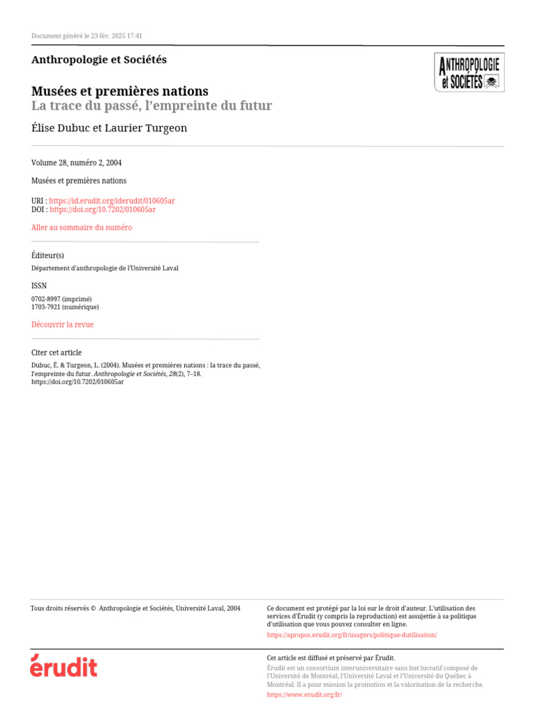 Musées et Premières Nations : enjeux actuels | PDF | Muséologie | Musée