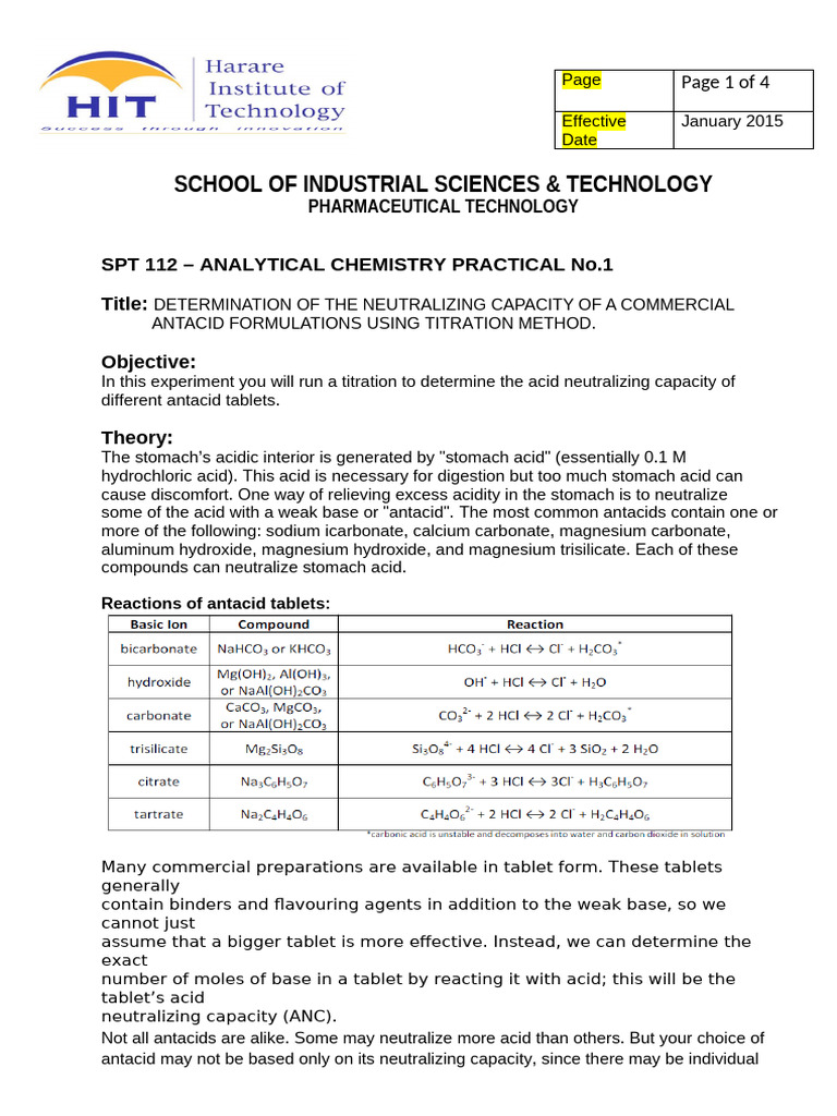2021 - Antacid Titration - Analytical Chemistry Practicals | PDF ...