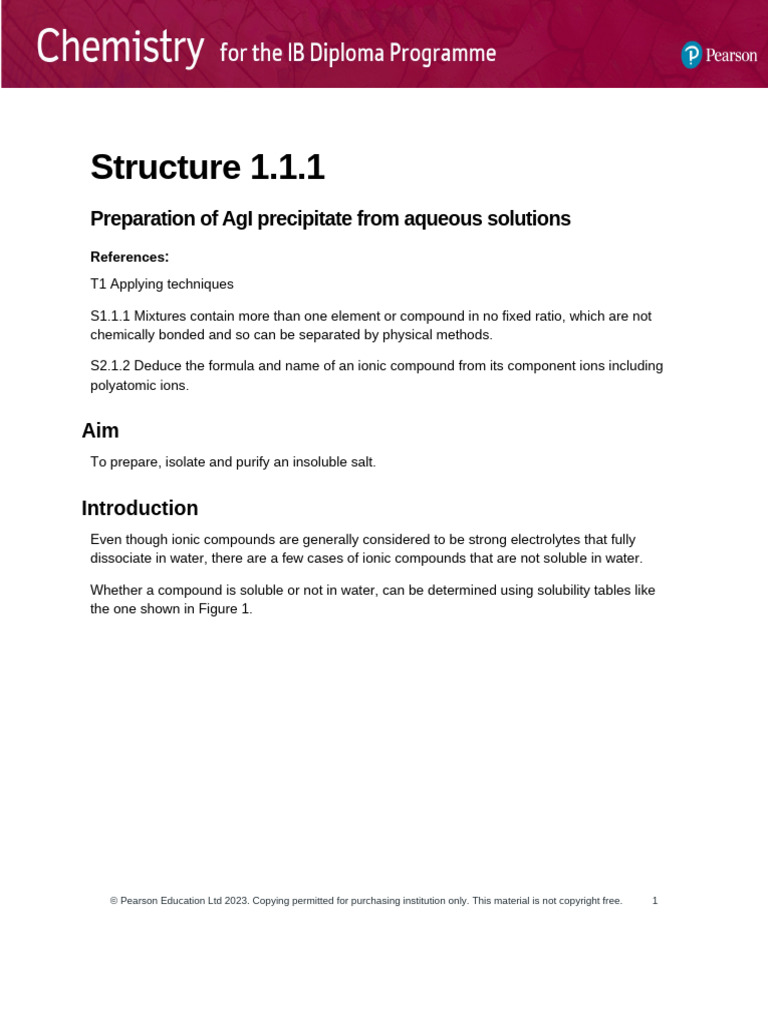 Structure 1.1 Preparation Agi Precipitate Aqueous Solutions | PDF ...