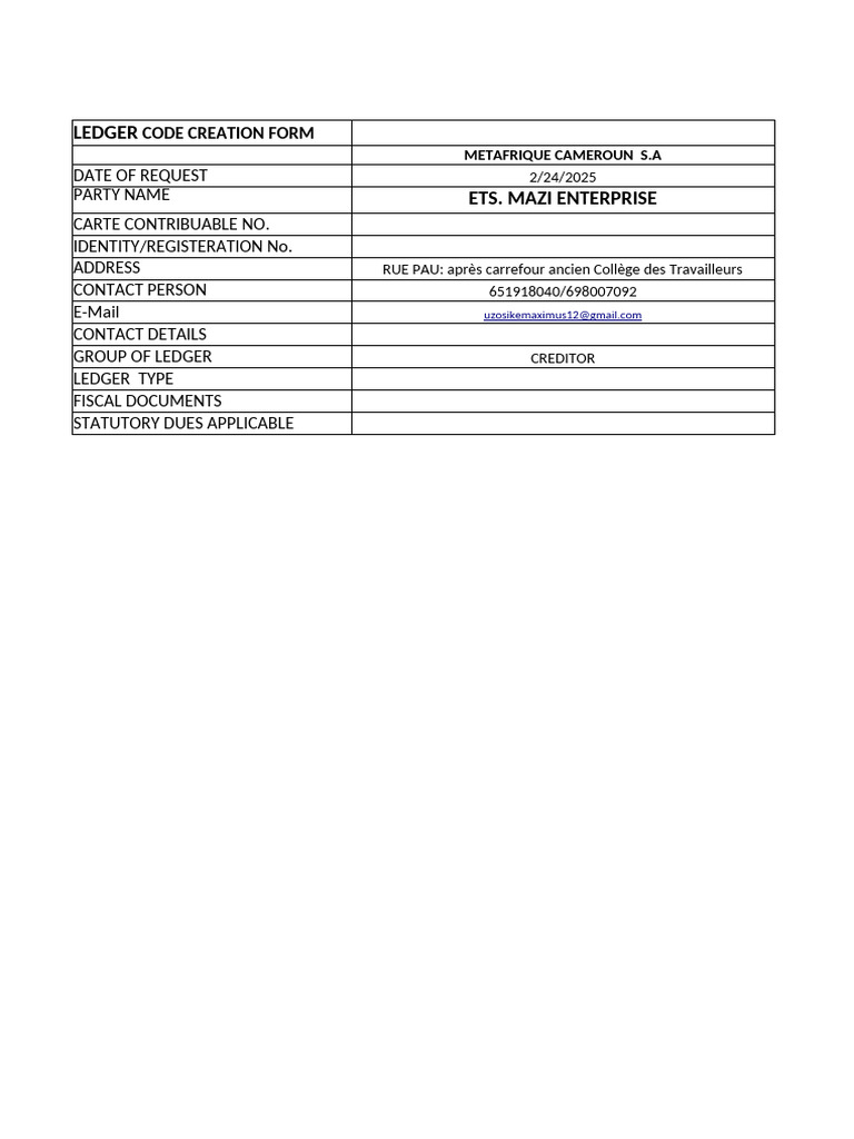Code Ledger Form | PDF