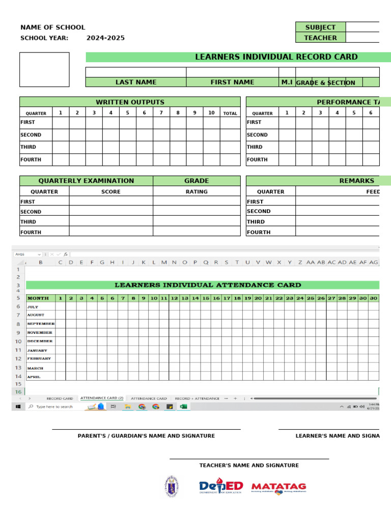 Learners Individual Record Card | PDF | Educational Assessment And Evaluation | Evaluation