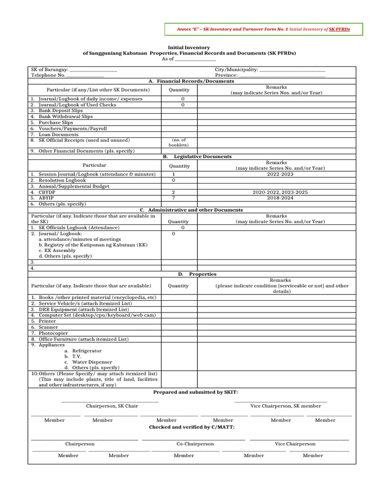 SK Inventory and Turnover Form | PDF | Money