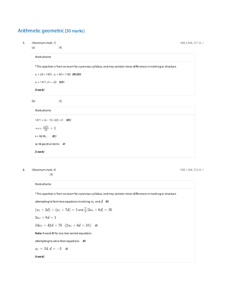 Arithmetic and Geometric Sequences Exam | PDF