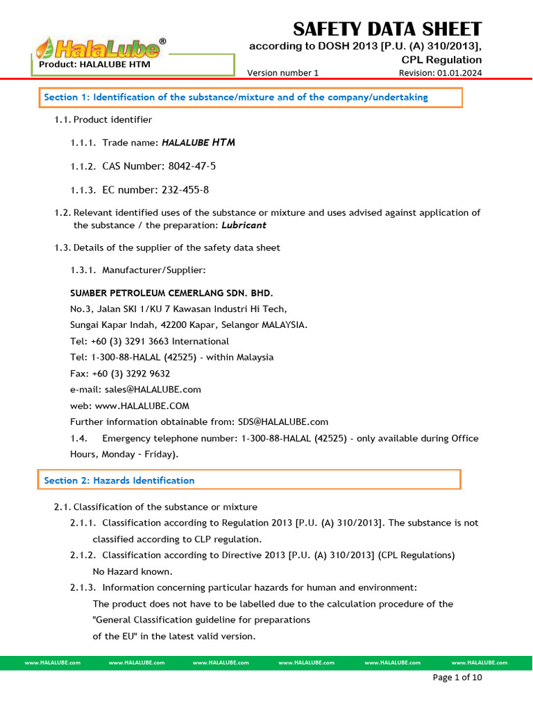 MSDS - Halalube HTM v-2024 | PDF | Toxicity | Dangerous Goods