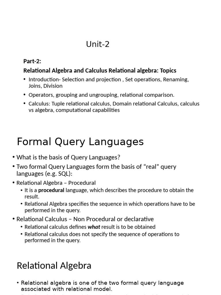Unit-2 Relational Algebra | PDF | Relational Model | Data Model