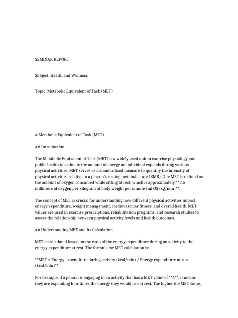 Understanding MET and Caloric Burn | PDF | Physical Fitness ...