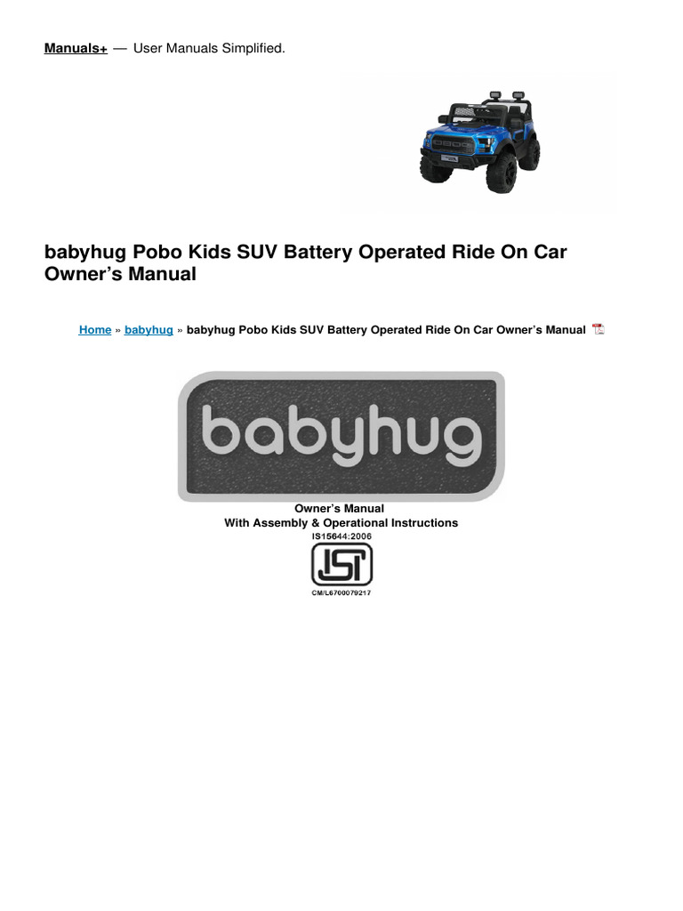 Pobo Kids Suv Battery Operated Ride On Car Manual | PDF | Battery Charger | Electrical Connector