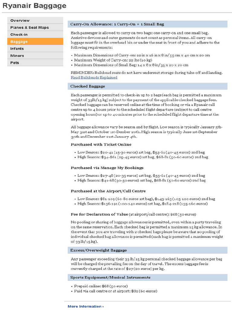 Ryanair - Baggage Fees | PDF