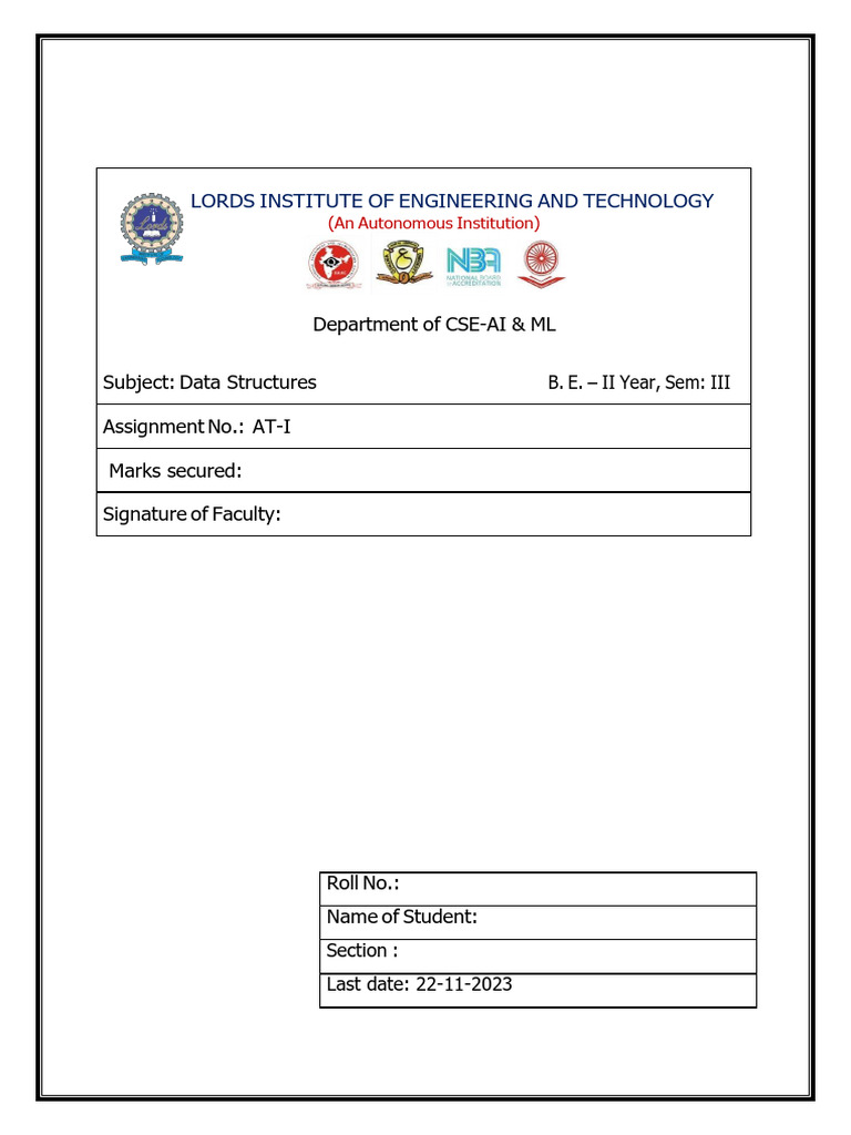 Cover Page DS Assignment | PDF