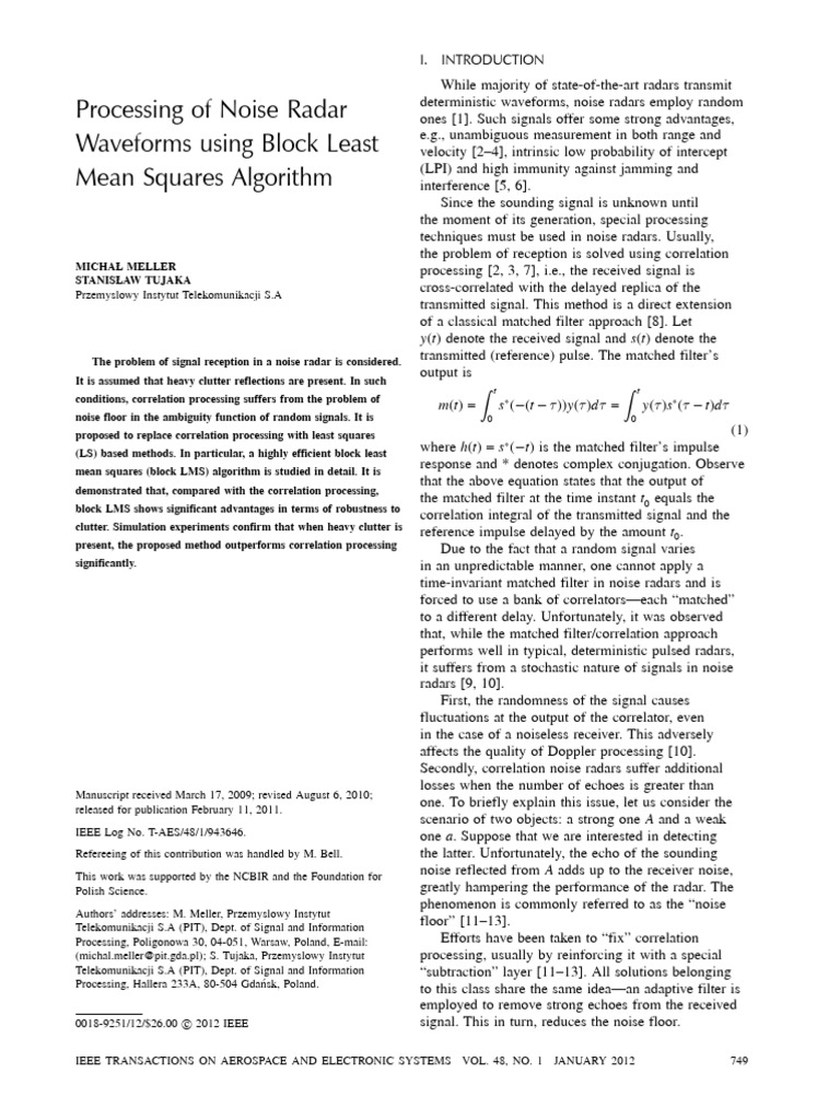 BLMS_Processing_of_Noise_Radar_Waveforms_using_Block_Least_Mean_Squares_Algorithm | PDF | Radar ...