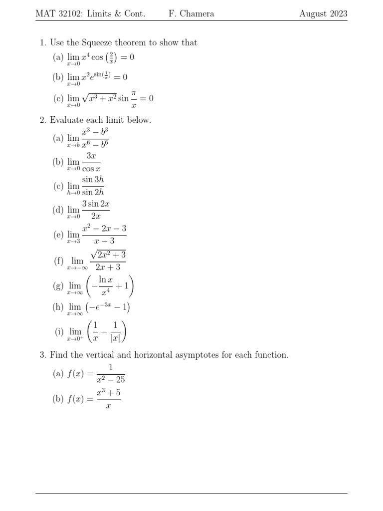 MAT 32102 Questions-Limits and Continuity (1) | PDF | Mathematical Analysis | Mathematics