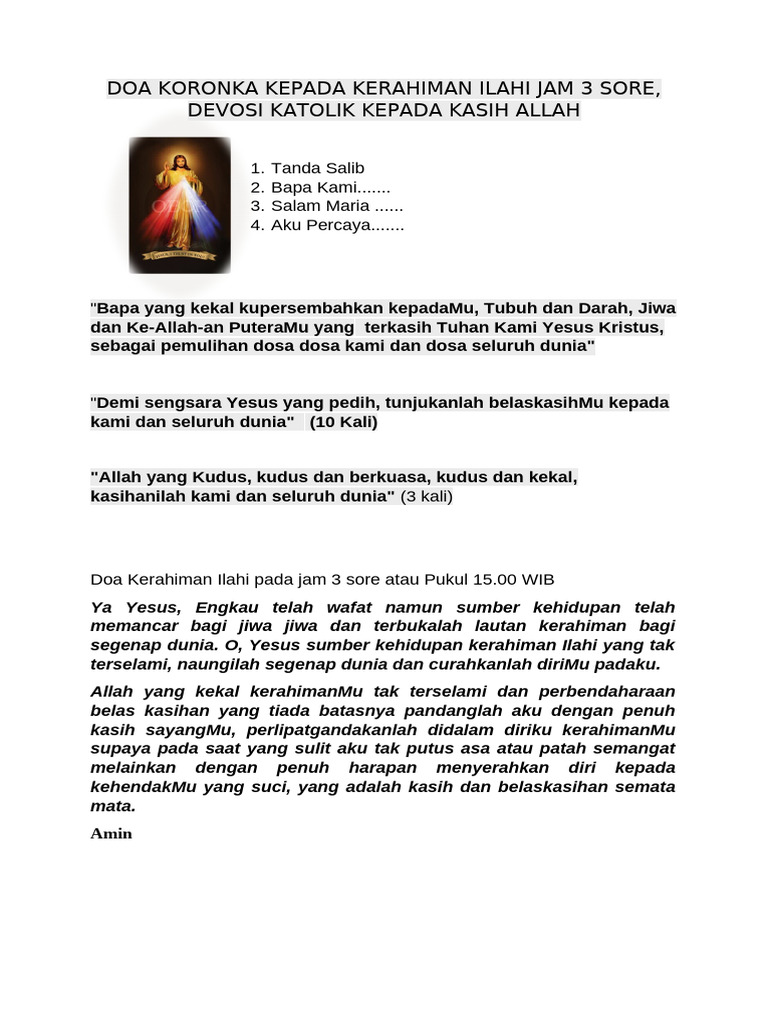 Doa Koronka Kepada Kerahiman Ilahi Jam 3 Sore | PDF