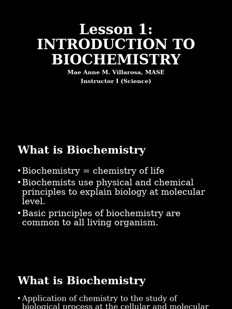 Lesson 1 Introduction To Biochemistry | PDF | Biochemistry | Chemistry