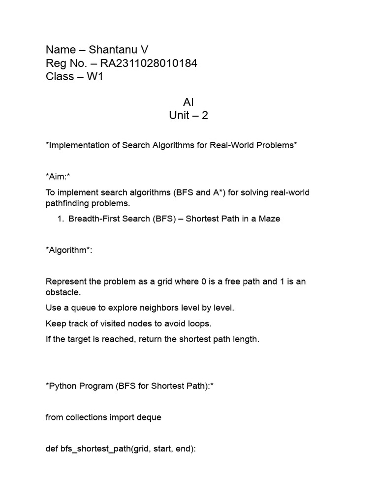BFS Algorithm for Pathfinding Solutions | PDF