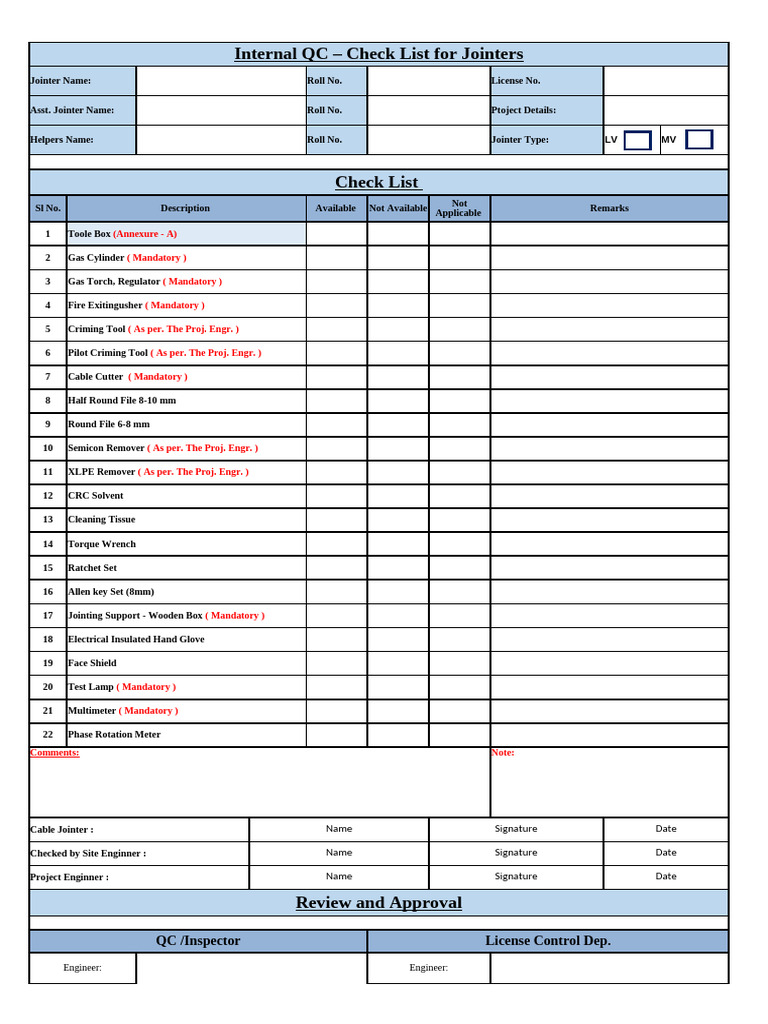 Tools Check List-Jointer | PDF | Tools | Equipment
