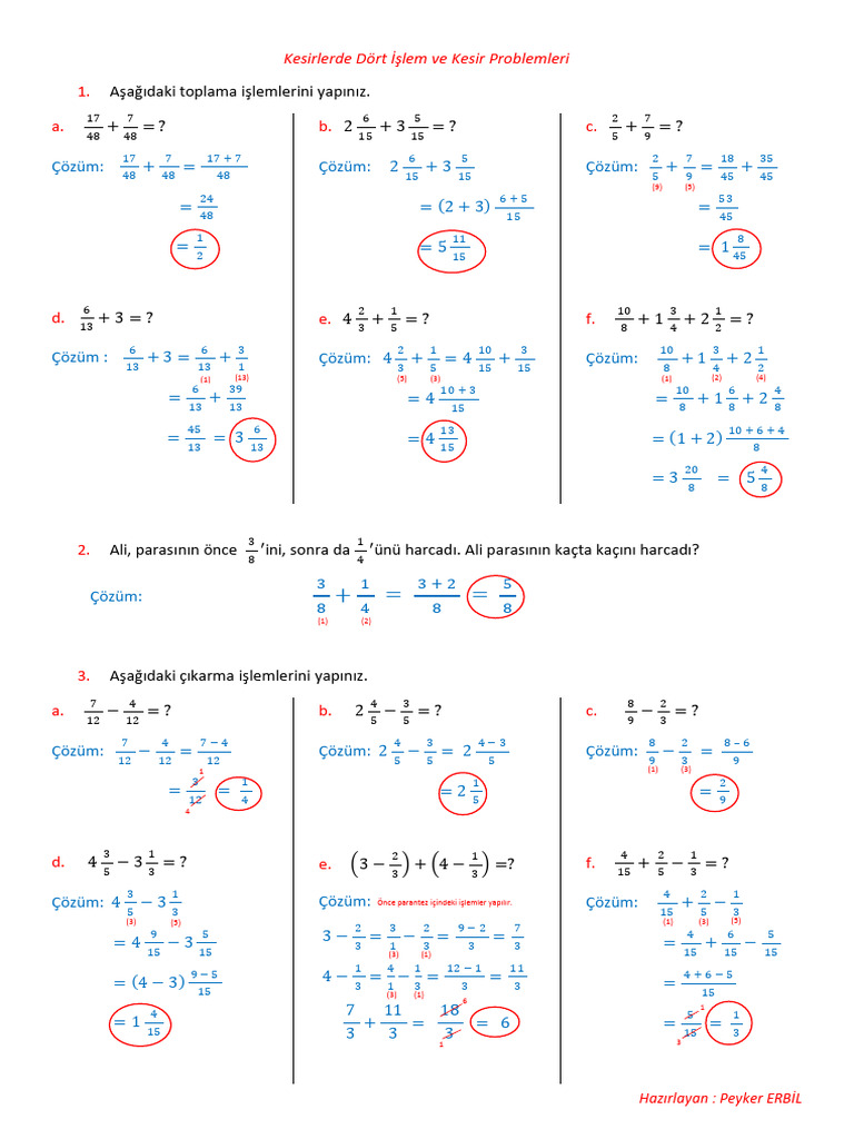 6 Kesirlerde Dort Islem ve Kesir Problemleri.pdf | PDF