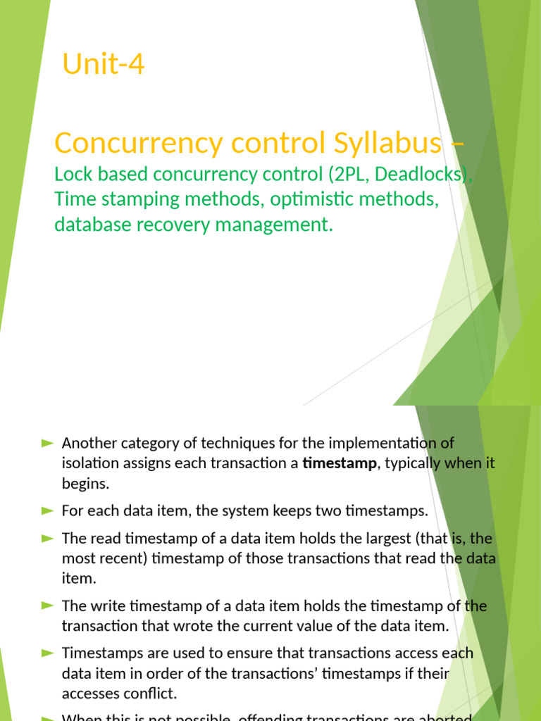 Unit 4 Concurrency Control Pdf Database Transaction Information