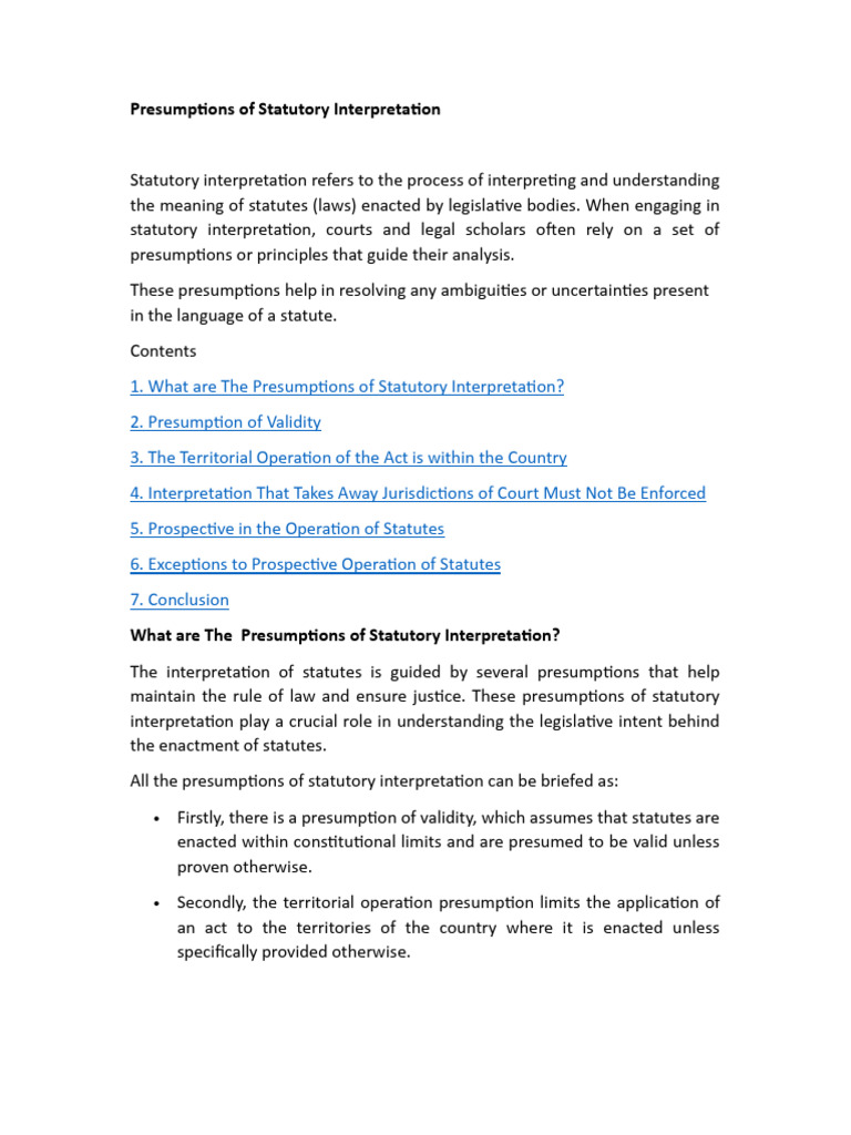 presumption of statutory interpretation | PDF | Supreme Court Of The ...