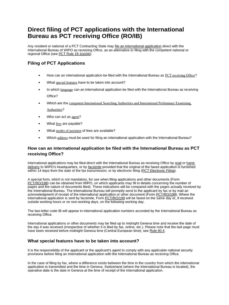Direct Filing of PCT With IB | PDF