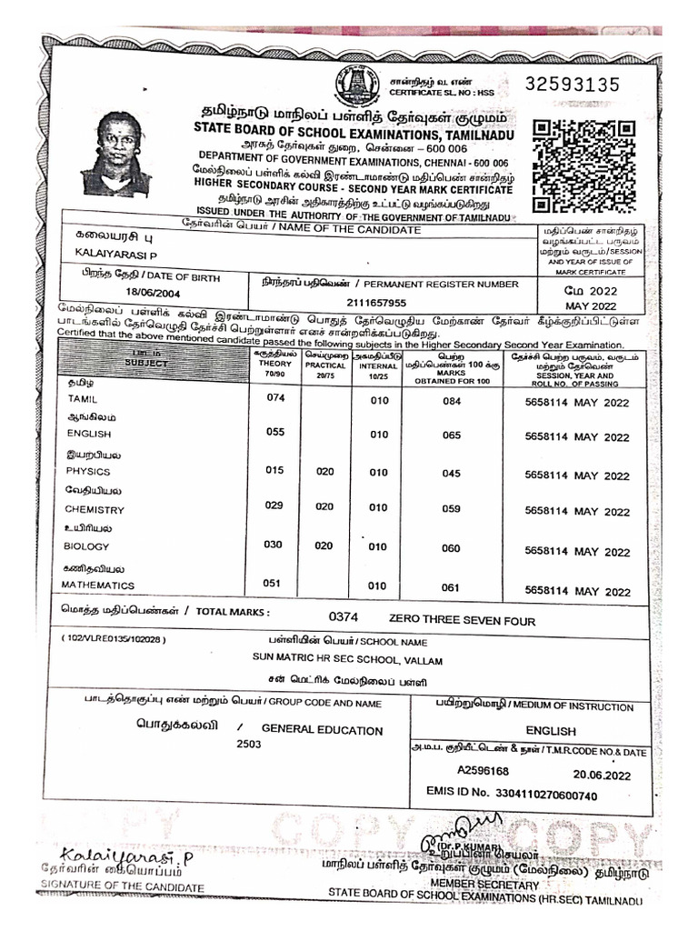 12th Marksheet | PDF