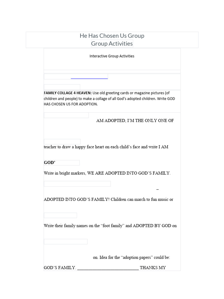 God Chooses Us, 20th July Group Activities | PDF