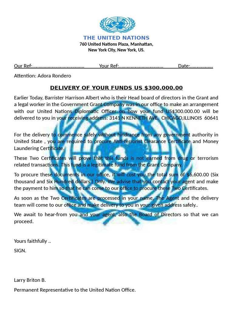 UN Fund Delivery Instructions and Fees | PDF