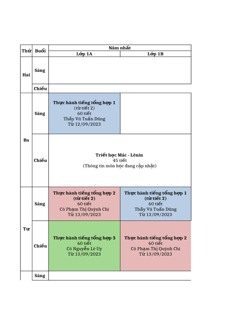 TKB HK1!23!24 Chinh Thuc | PDF