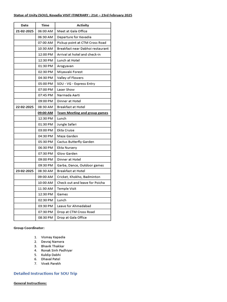 Sou-Itinerary & Instructions | PDF