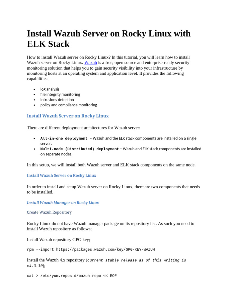 Install Wazuh Server On Rocky Linux With ELK Stack | PDF | Linux | Software Repository