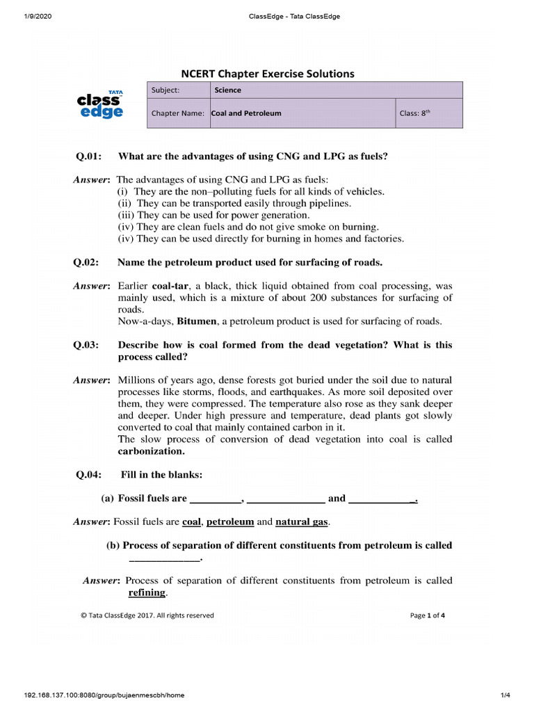 Class 8 Coal and Petroleum Qa Classedge | PDF