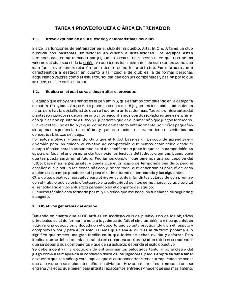 Tarea 1 Proyecto Uefa C Área Entrenador | PDF | Asociación de Futbol | Defensor (Asociación de ...