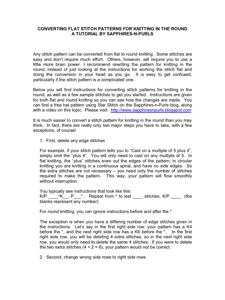 Converting Flat Stitch Patterns For Knitting in The Round | PDF | Basic ...