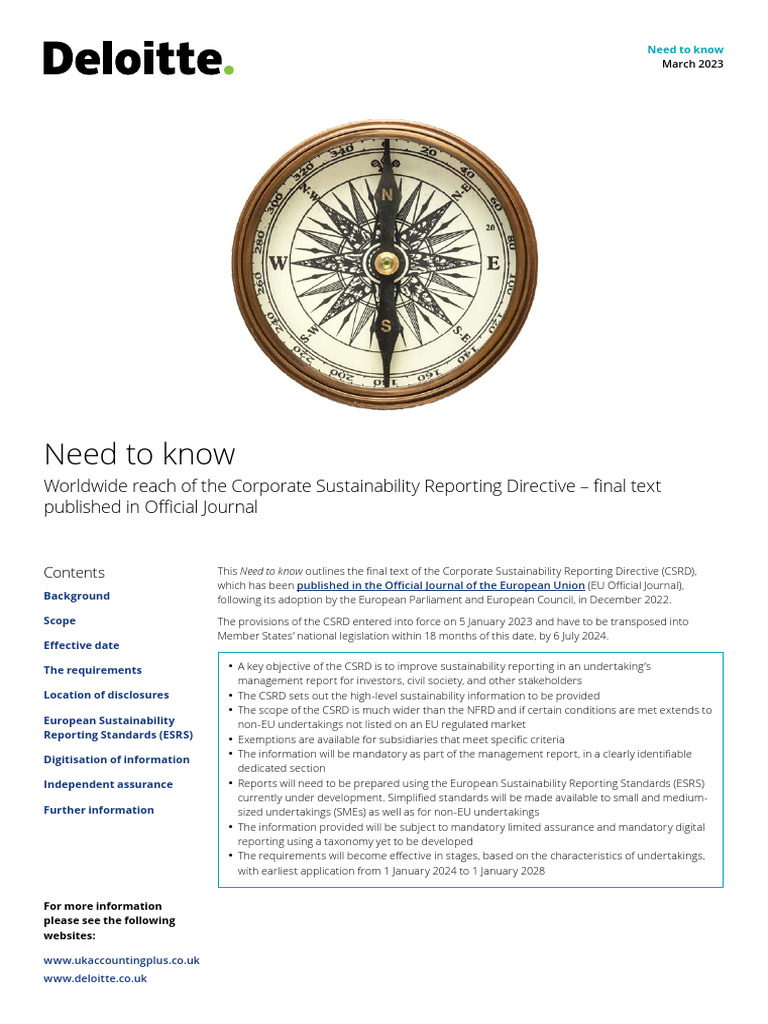 CSRD Final Text: Global Impact & Scope | PDF | Audit | Subsidiary