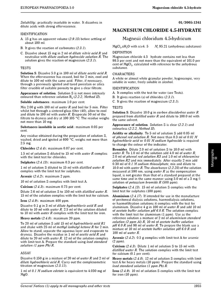 Magnesium Chloride 4.5-Hydrate Solubility | PDF | Magnesium | Solubility