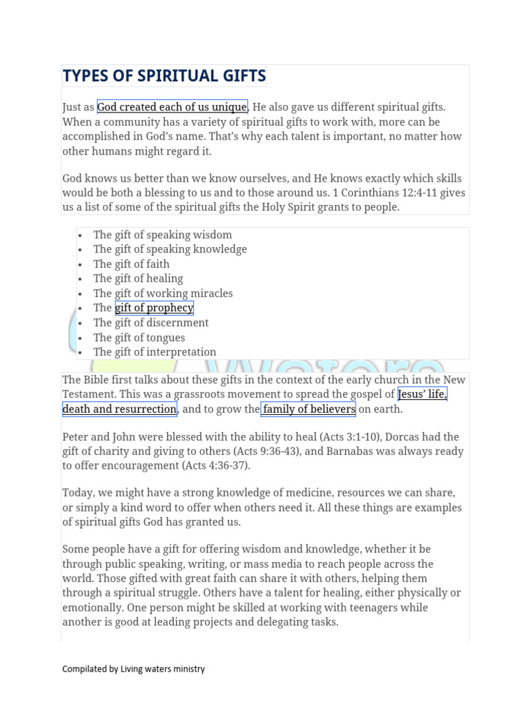 Spiritual Gifts Pdf Spiritual Gift Religious Belief And Doctrine