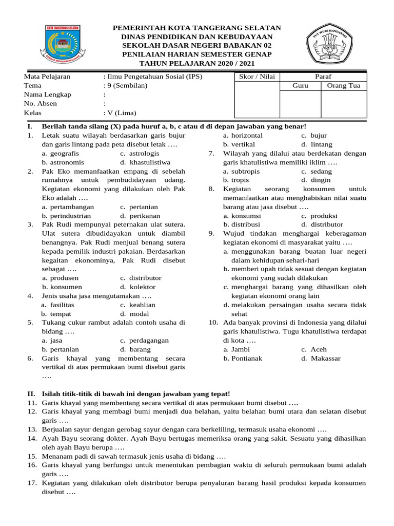 PH IPS T 9 Kelas V Semester 2 | PDF