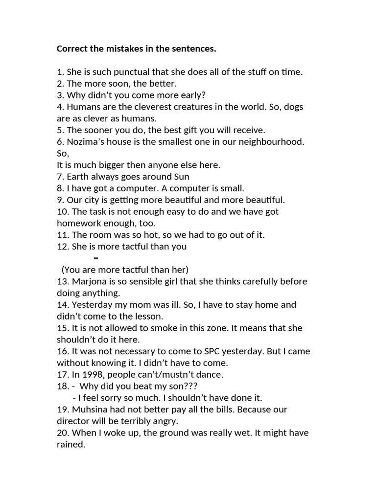 Correct The Mistakes in The Sentences | PDF