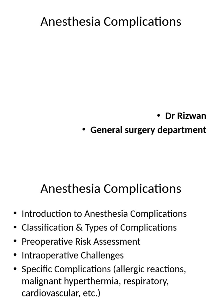 Anesthesia Complications Overview | PDF | Anesthesia | Surgery