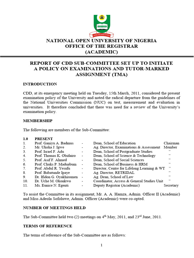 Policy on Examinations and Tutor Marked Assignment Tma | PDF