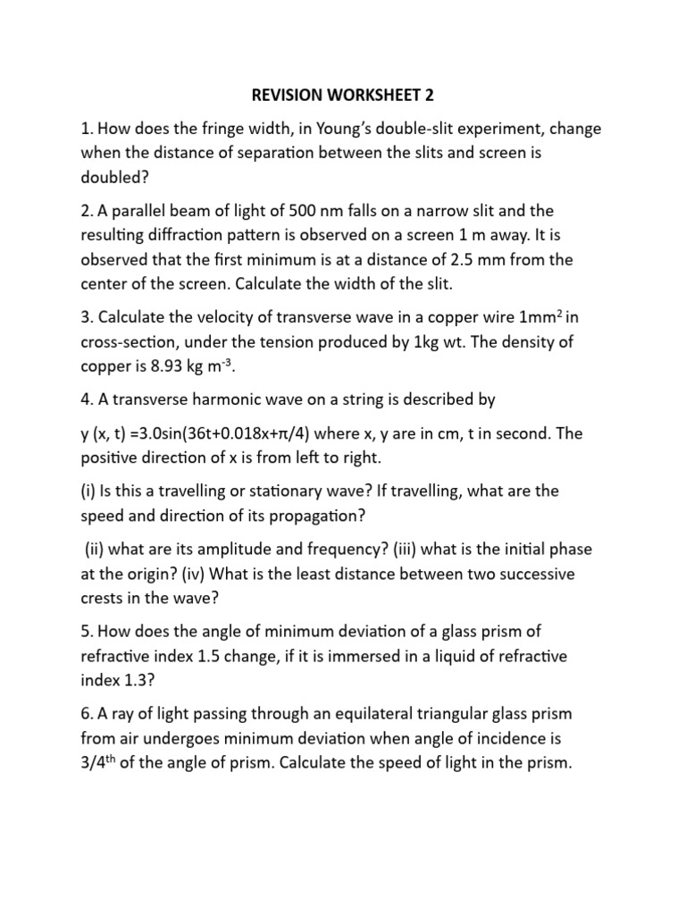 Physics Revision Worksheet: Waves & Optics | PDF