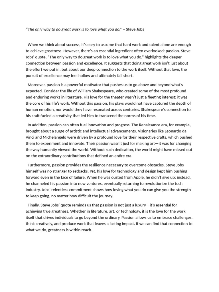 The Only Way To Do Great Work Is To Love What You Do | PDF | Love