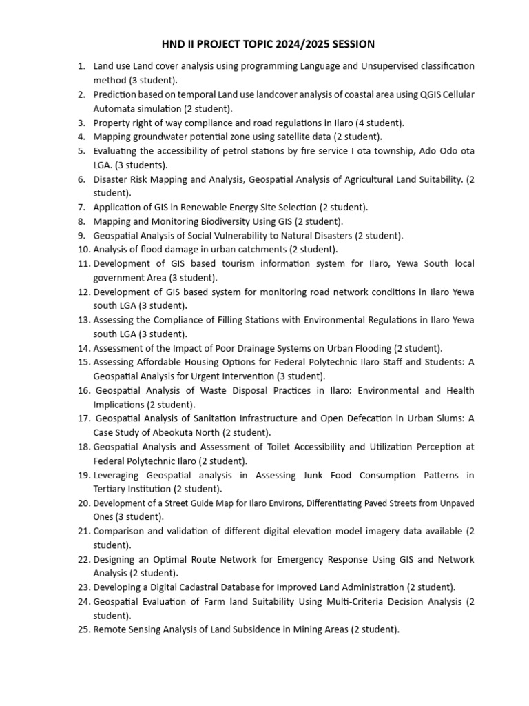 HND Ii Project Topic 2024-2025 | PDF | Geographic Information System ...