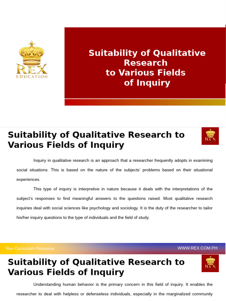 Suitability of Qualitative Research To Various Fields of Inquiry | PDF ...