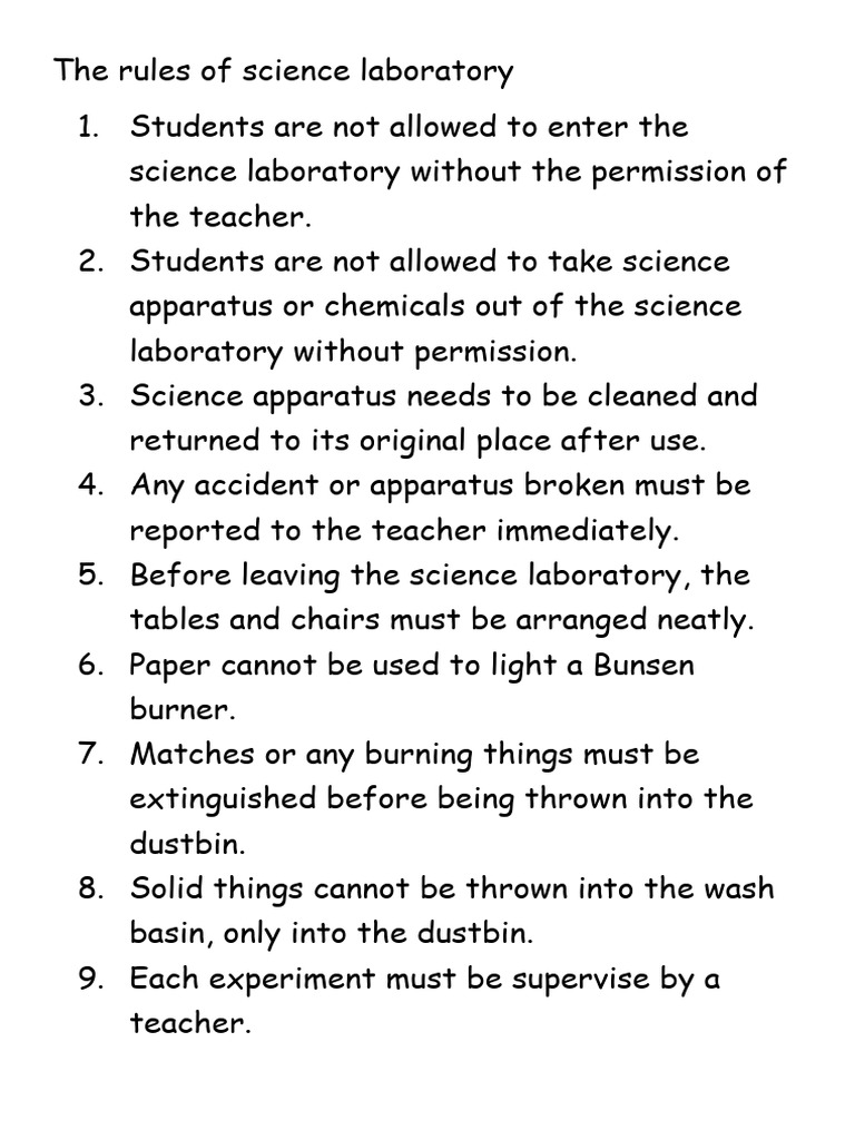 Science Laboratory Rules for Students | PDF