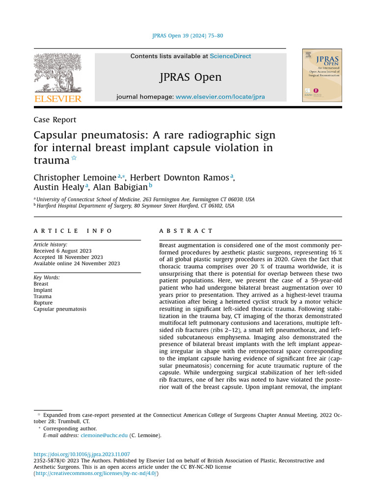 Capsular Pneumatosis A Rare Radiographic Sign For | PDF | Major Trauma ...