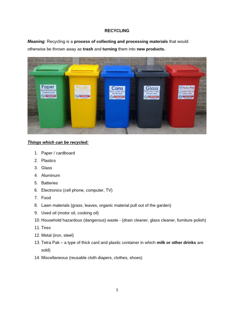 RECYCLING NOTES Lesson 1 Form 2 (1) | PDF | Recycling | Waste