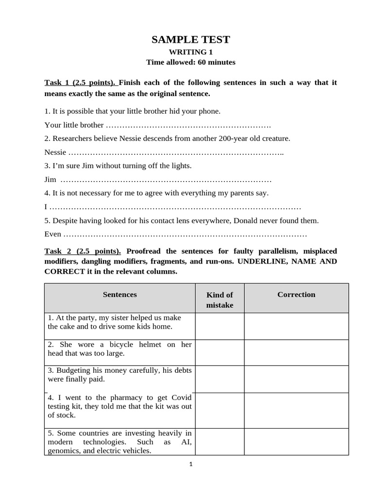 UPDATED Sample Test Writing 1 K66 | PDF | Grammar | Artificial Intelligence