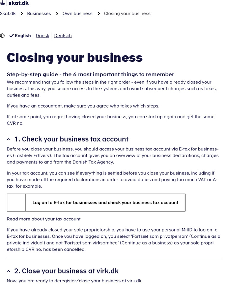 Business Closure Guide Denmark | PDF | Taxes | Value Added Tax