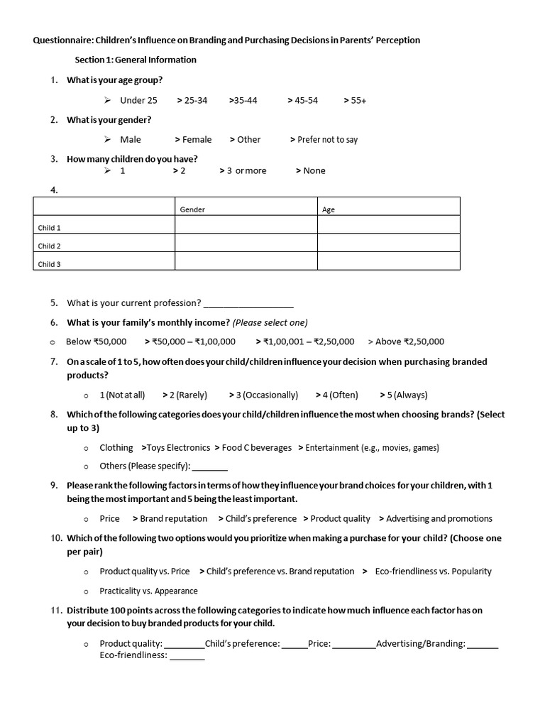 BRM Questionnaire Final Copy | PDF | Brand | Psychology